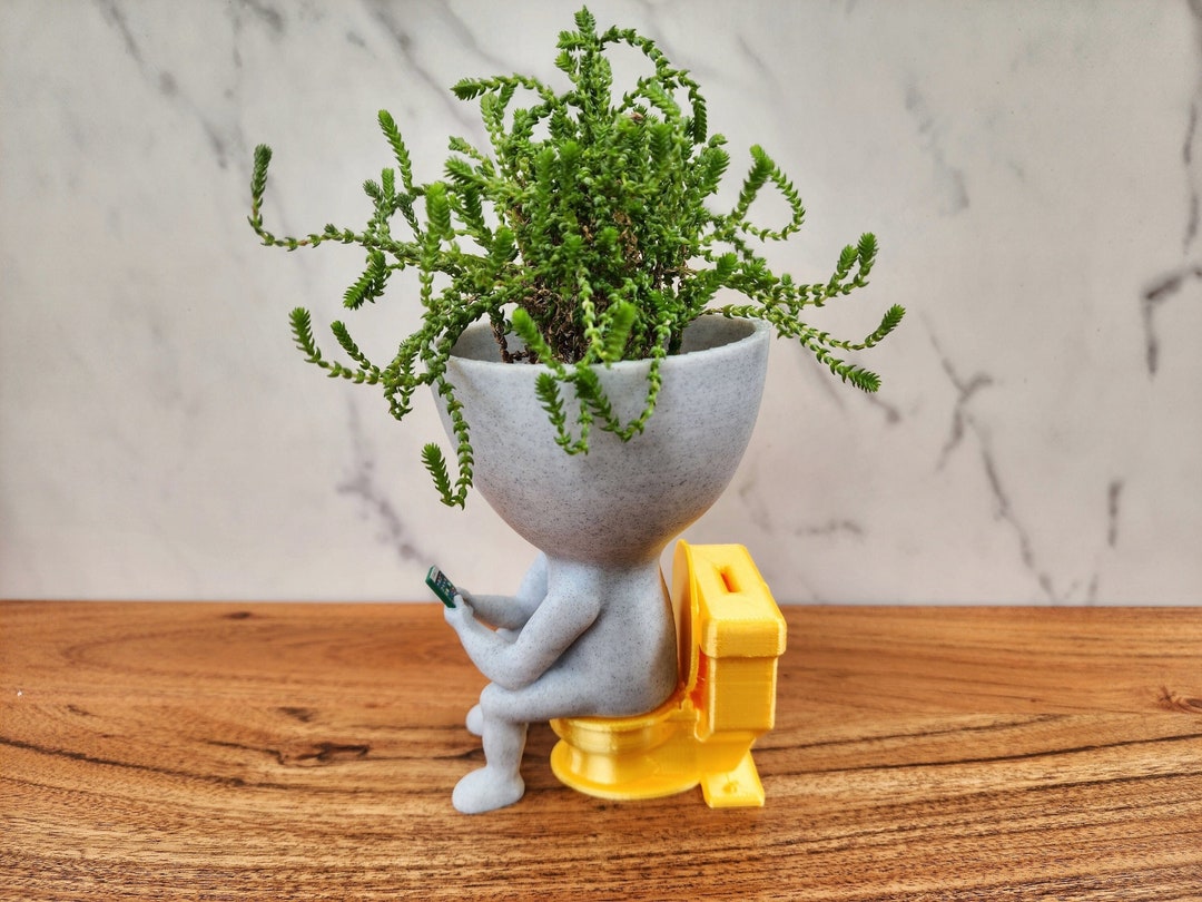 Potty Phone Planter With Optional Toilet Drip Tray Shelf Pose Succulent ...