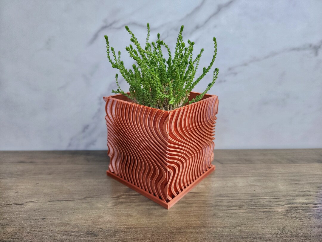 The Wavy Square Planter Pot With Optional Drip Tray in Shiny Copper ...