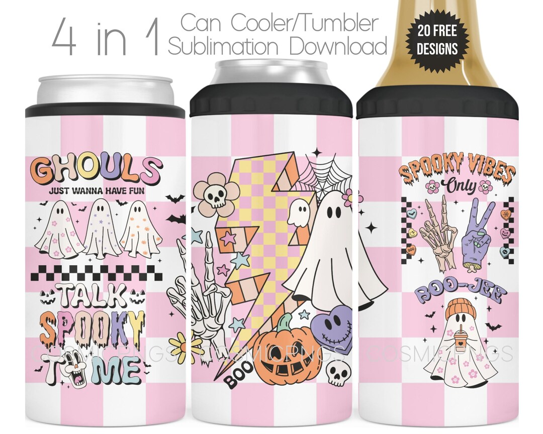 Halloween 4 in 1 Can Cooler Sublimation Wrap PNG Cute Spooky Ghosts 4 ...