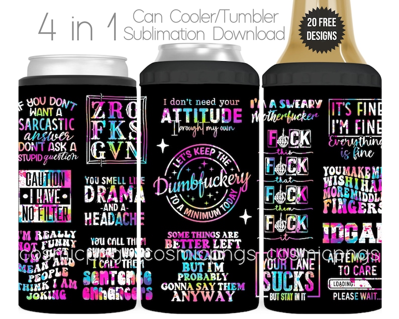 Funny Sarcastic Quotes Can Cooler Sublimation Wrap 4-in-1 Design ...