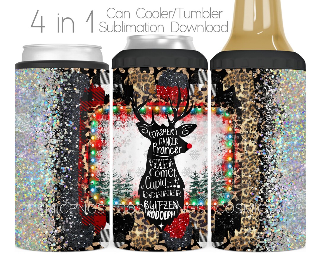 Reindeer Names Christmas 4in1 Can Cooler Tumbler Wrap Sublimation ...