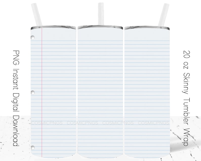 Notebook Paper Tumbler Wrap PNG: 20oz Skinny Tumbler Sublimation ...