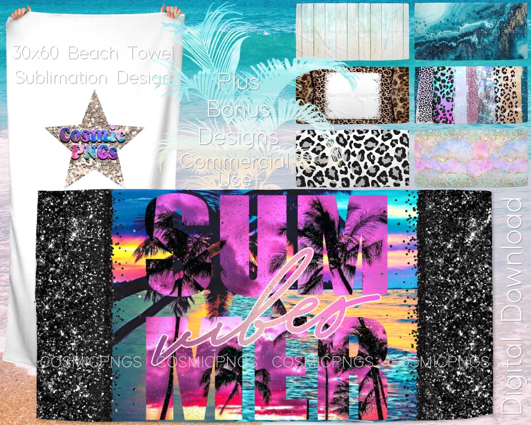 Summer 30x60 Beach Towel Design Sublimation File Beach Design Instant ...