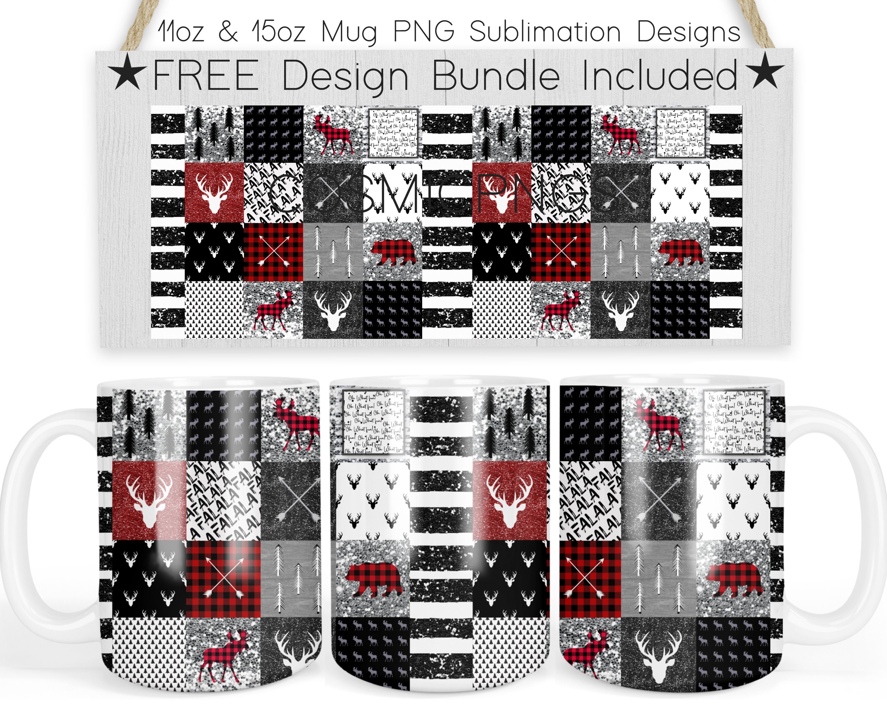 Christmas Mug Template 15oz 11oz Coffee Cup Wrap Sublimation Plaid ...