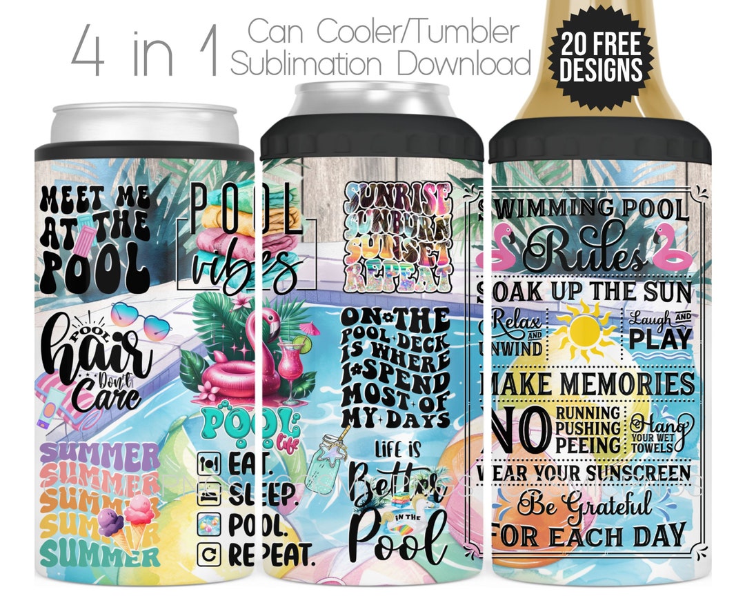Summer Pool Quotes 4-in-1 Can Cooler Sublimation Design (digital ...