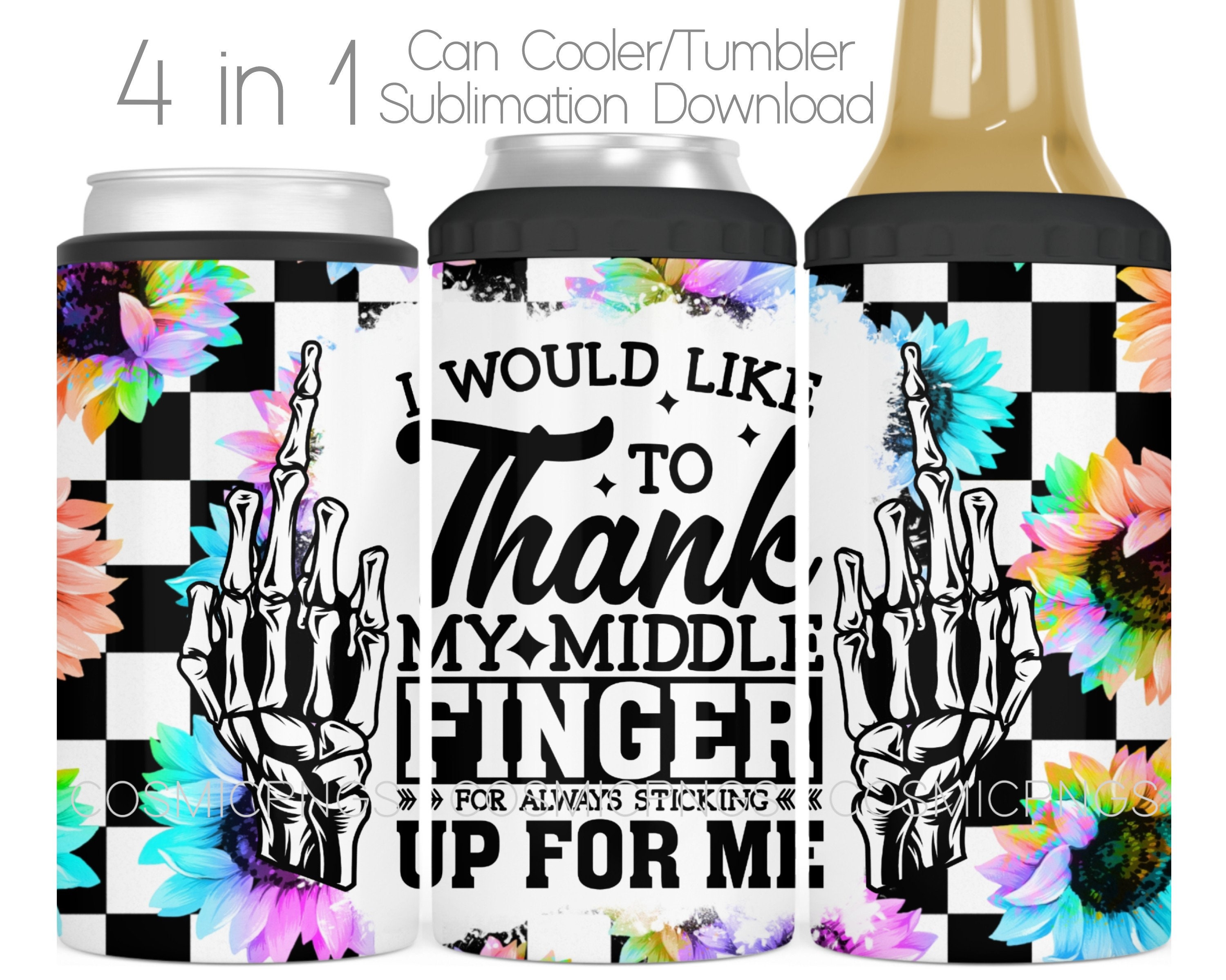 Sarcastic Middle Finger 4-in-1 Can Cooler Sublimation Wrap (digital ...