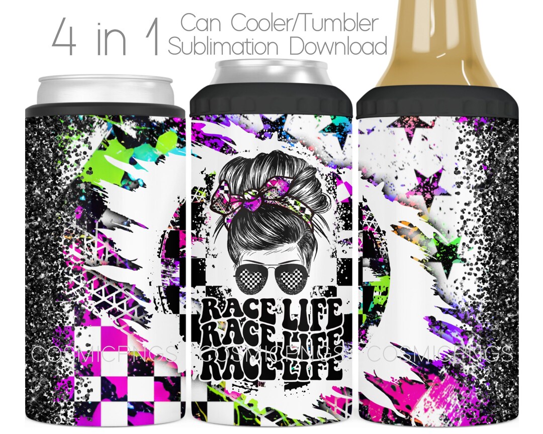 Racing 4 in 1 Can Cooler Sublimation Wrap Design PNG Race Life 4in1 ...