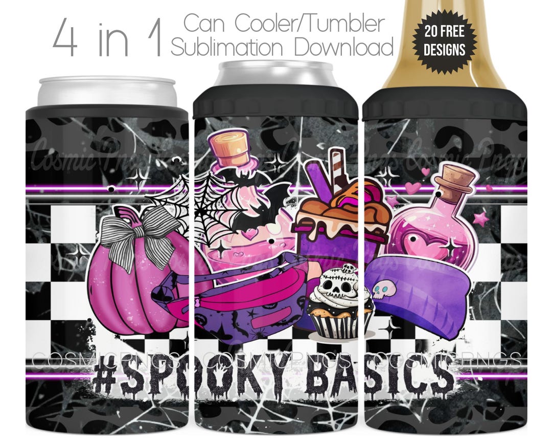 Spooky Season Basics 4 in 1 Can Cooler Sublimation Wrap PNG Halloween ...