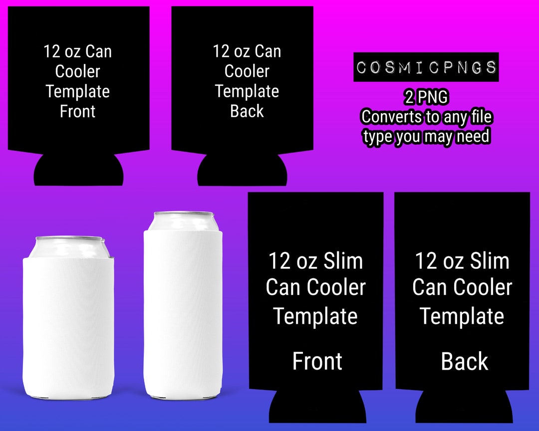 Can Cooler Template PNG: 12oz Regular & Slim, Full Wrap Sublimation PNG ...