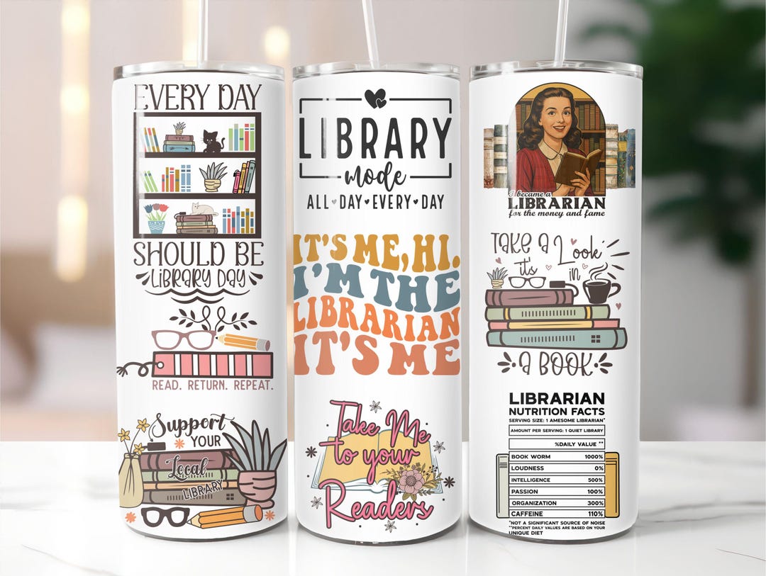 Librarian Tumbler Wrap PNG Sublimation Design Skinny 20 Oz School ...
