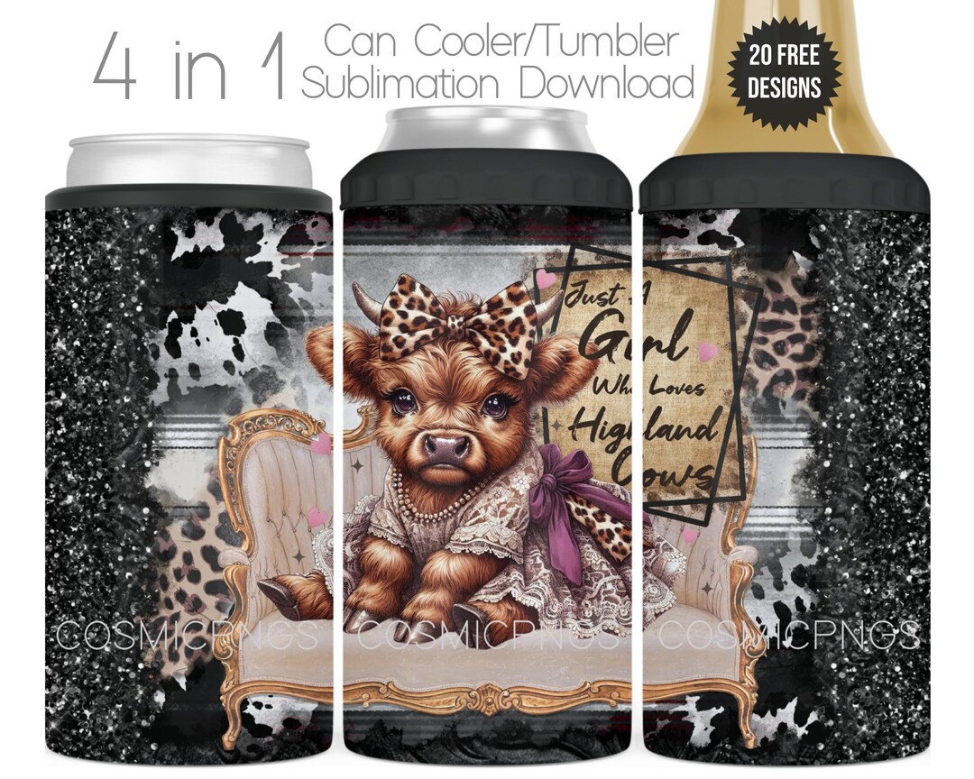 Highland Cow Can Cooler Sublimation Design: Western 4 in 1 Tumbler Wrap ...