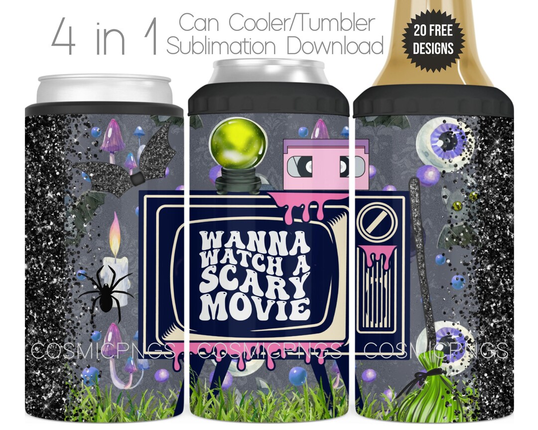 Halloween 4 in 1 Can Cooler Sublimation Wrap PNG Spooky Cooler Tumbler ...