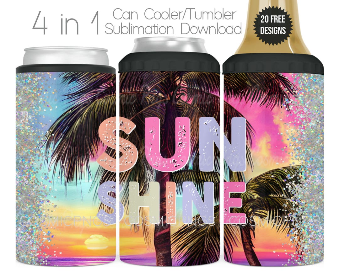 Tropical Beach Can Cooler Sublimation Wrap: 4-in-1 Tumbler Design (PNG ...