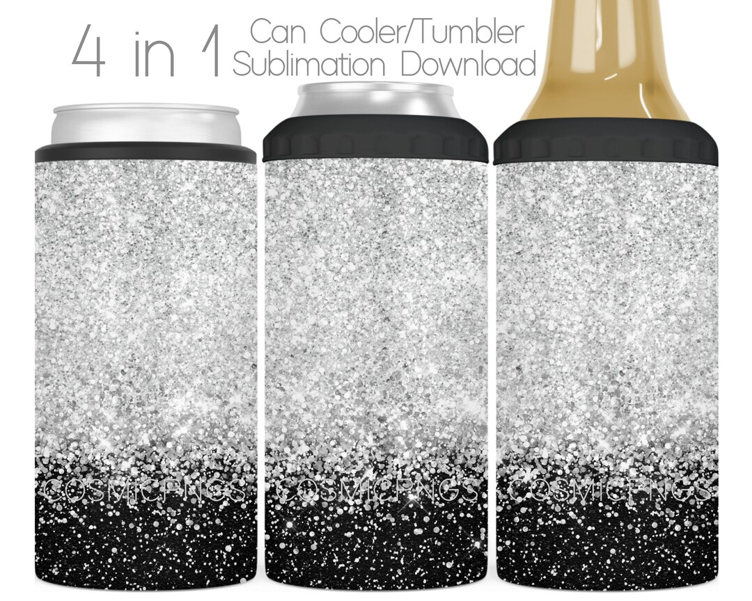 Silver and Black Glitter 4 in 1 Can Cooler Sublimation Wrap PNG Glitter ...