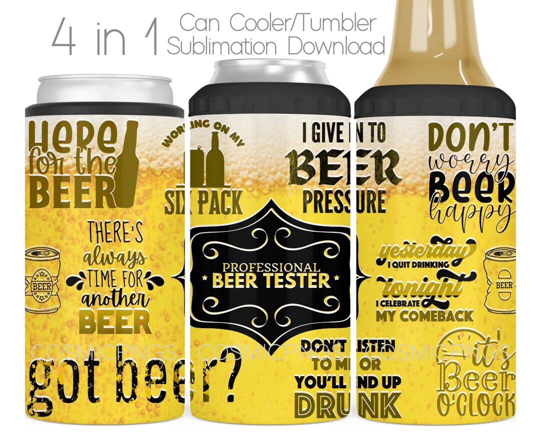 Beer 4 in 1 Can Cooler Sublimation Wrap PNG Funny Beer Drinking 4 in 1 ...