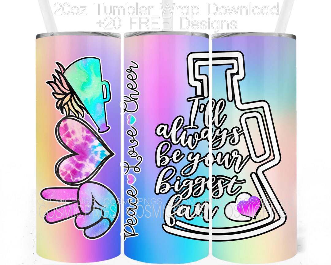 20 Oz Cheer Mom Tumbler Wrap Sublimation Design Peace Love Etsy