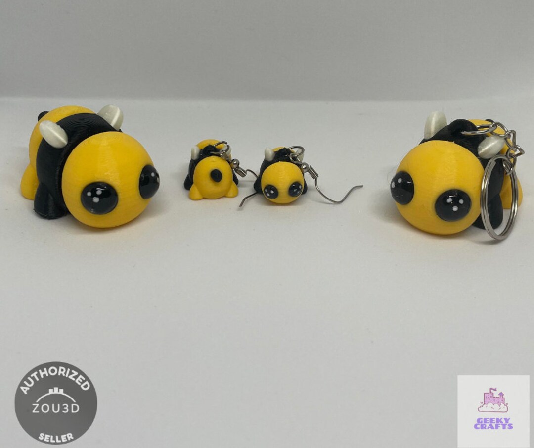 Adorable Bumble Bee Trio: 3d-printed Earrings, Fidget Toy, and Keychain ...