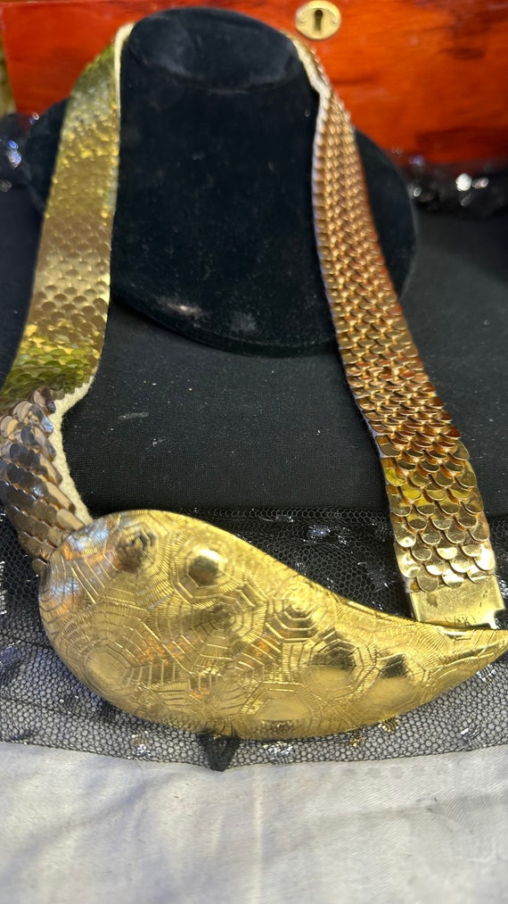 Gold Toned Elastic Metallic Snake Scale Belt and snak… - Gem