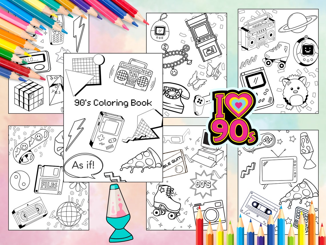 90's Themed Coloring Pages for Adults and Kids! 90's Coloring Book, Fun ...