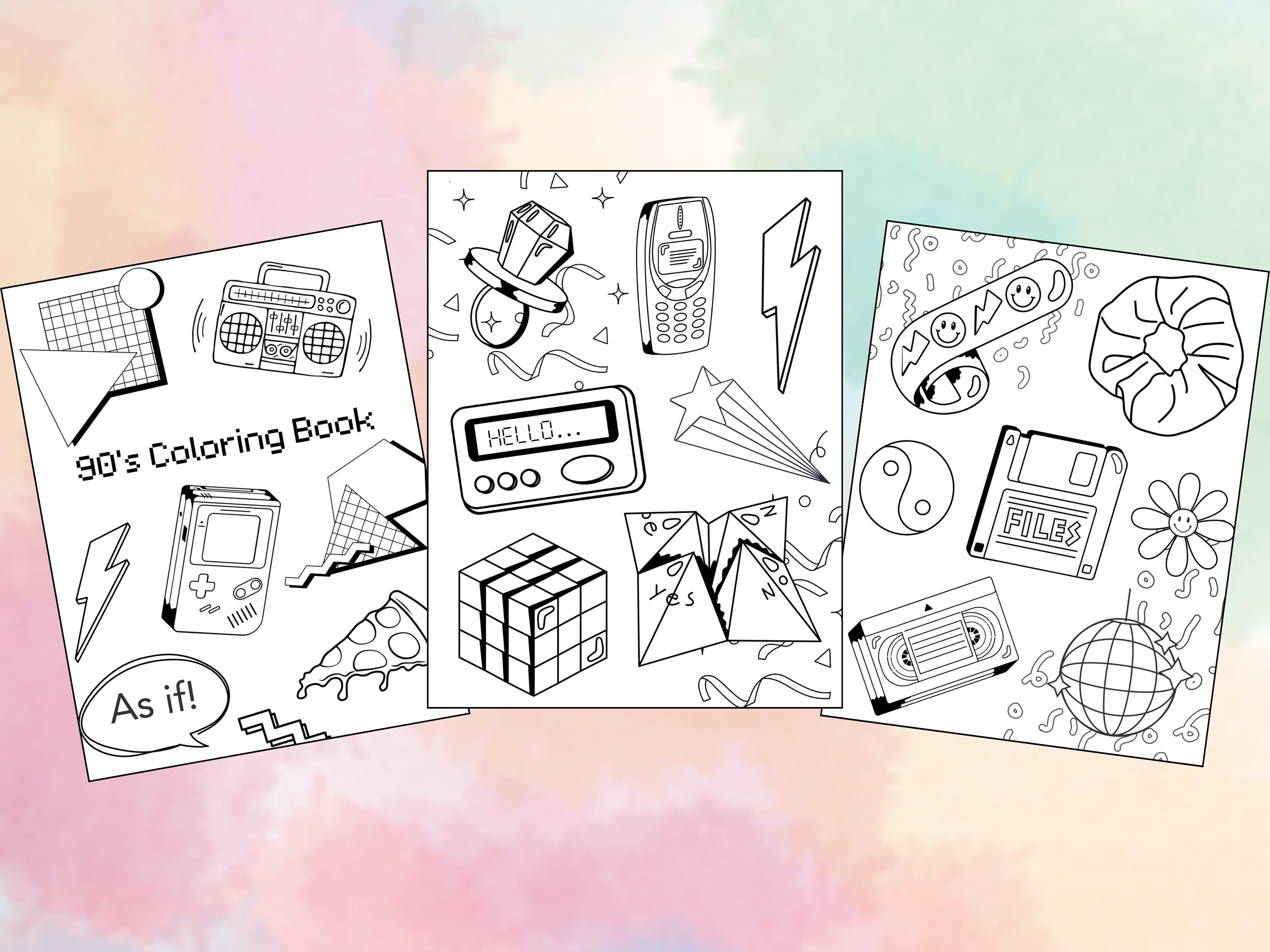 90's Themed Coloring Pages for Adults and Kids! 90's Coloring Book, Fun ...