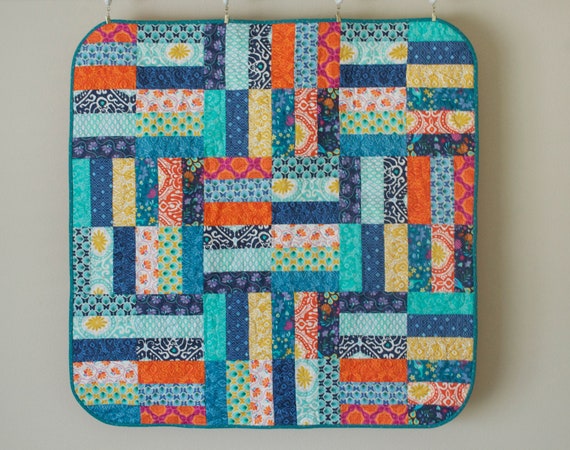 READY TO SHIP Small Blue Orange Baby Quilt Floral Geometric | Etsy