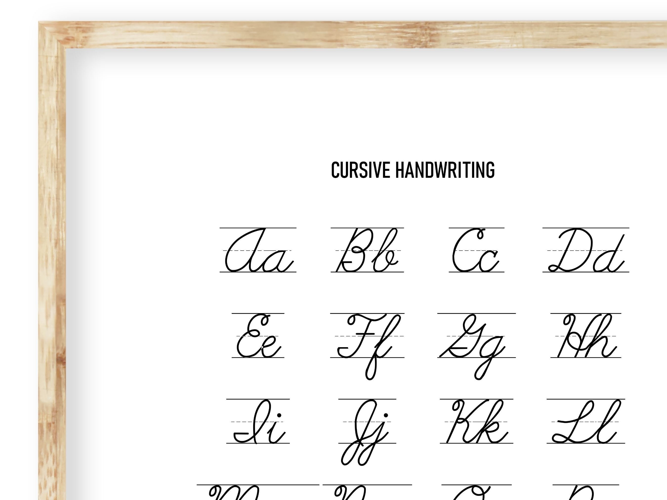 English Cursive Alphabet Lined Poster White ABC Print | Etsy