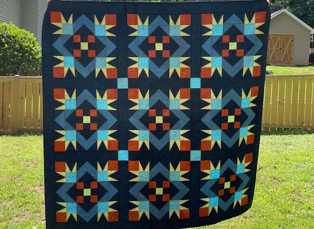 67x67 Bottle Rockets Handmade Patchwork Quilt Picnic Blanket Lap Quilt Bed and Breakfast Quilted ...