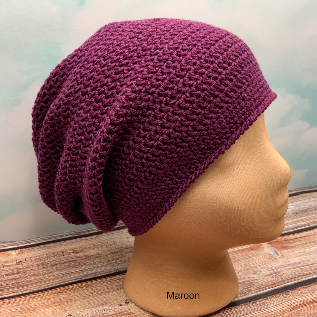 Maroon Australian Superfine Merino Wool Crocheted Slouchy Hat, Hipster ...
