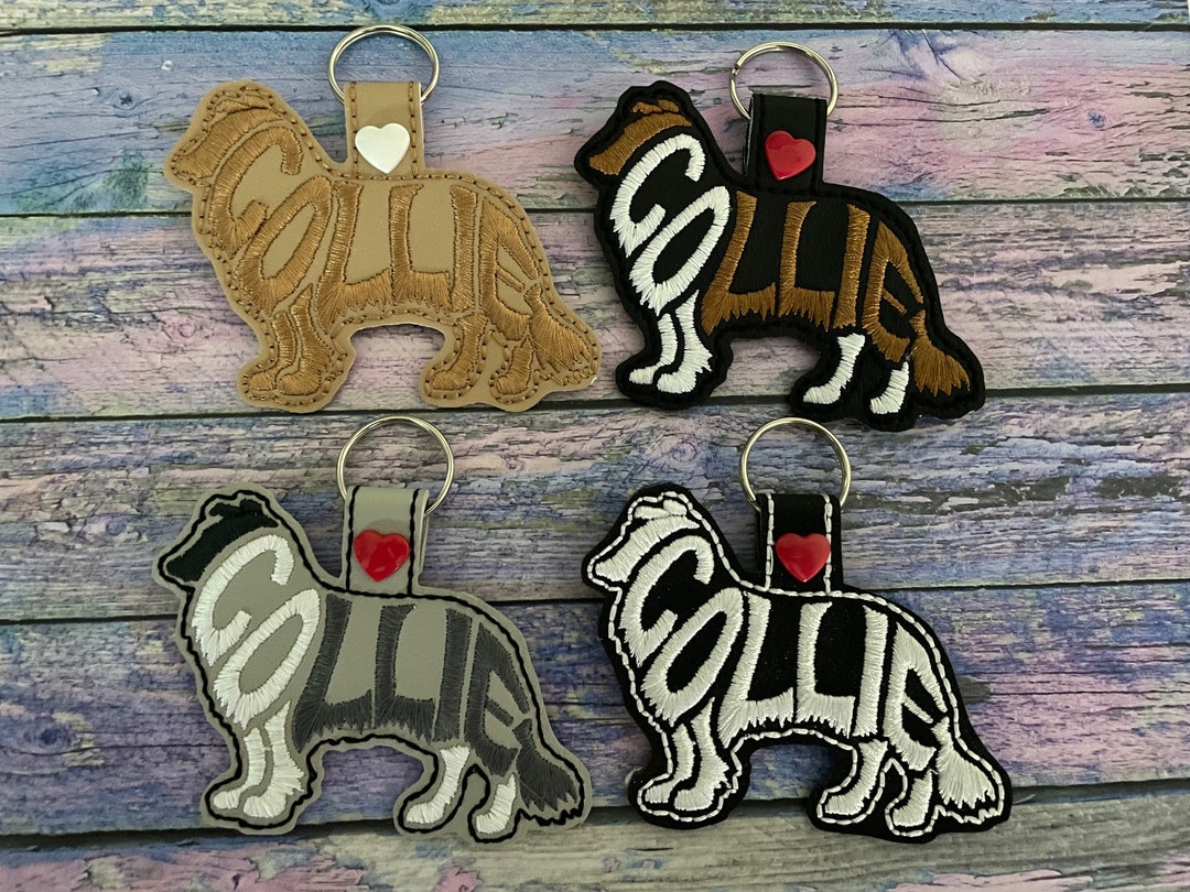 Collie Text Key Fobs, Sable, Tri-color, Merle or Bi-black Available ...