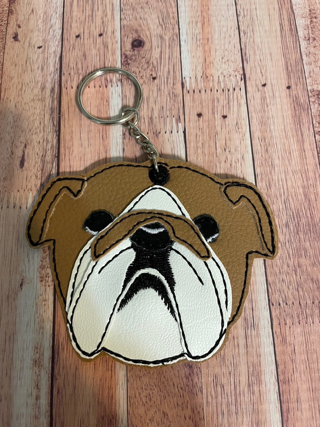 Bulldog Keychain – Hand-cut Faux Leather and Suede Applique ...