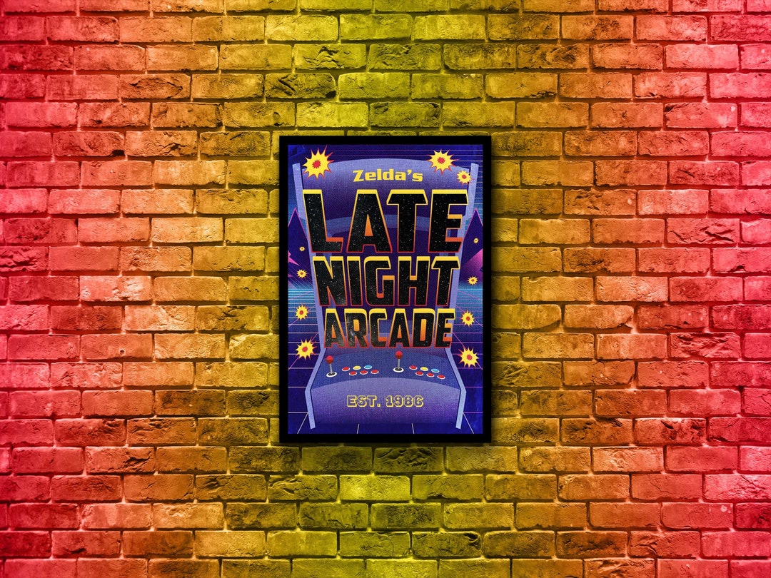 Personalized Late Night Arcade Poster Sign Man Cave Basement Game Room ...