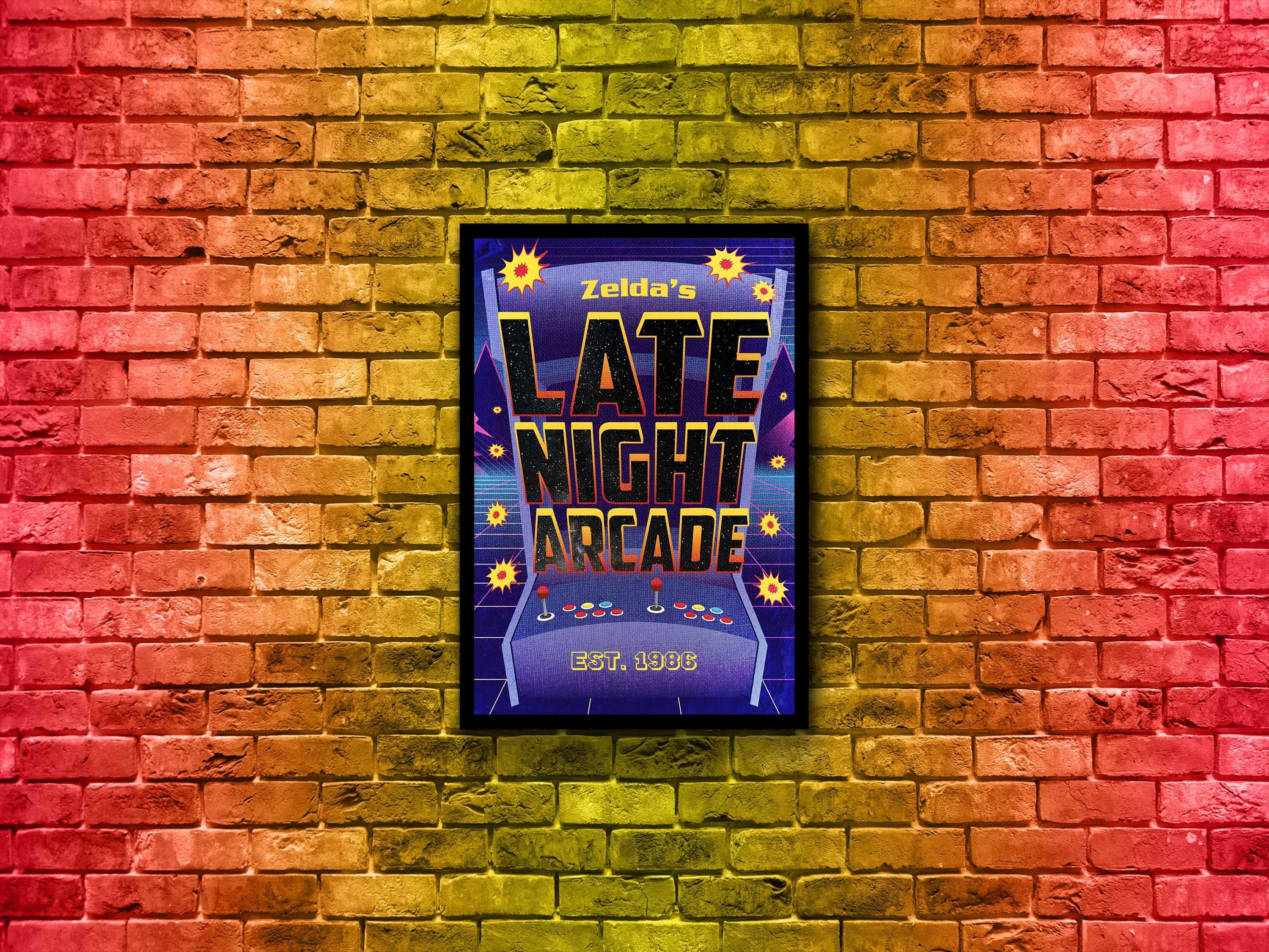 Personalized Late Night Arcade Poster Sign Man Cave Basement Game Room ...