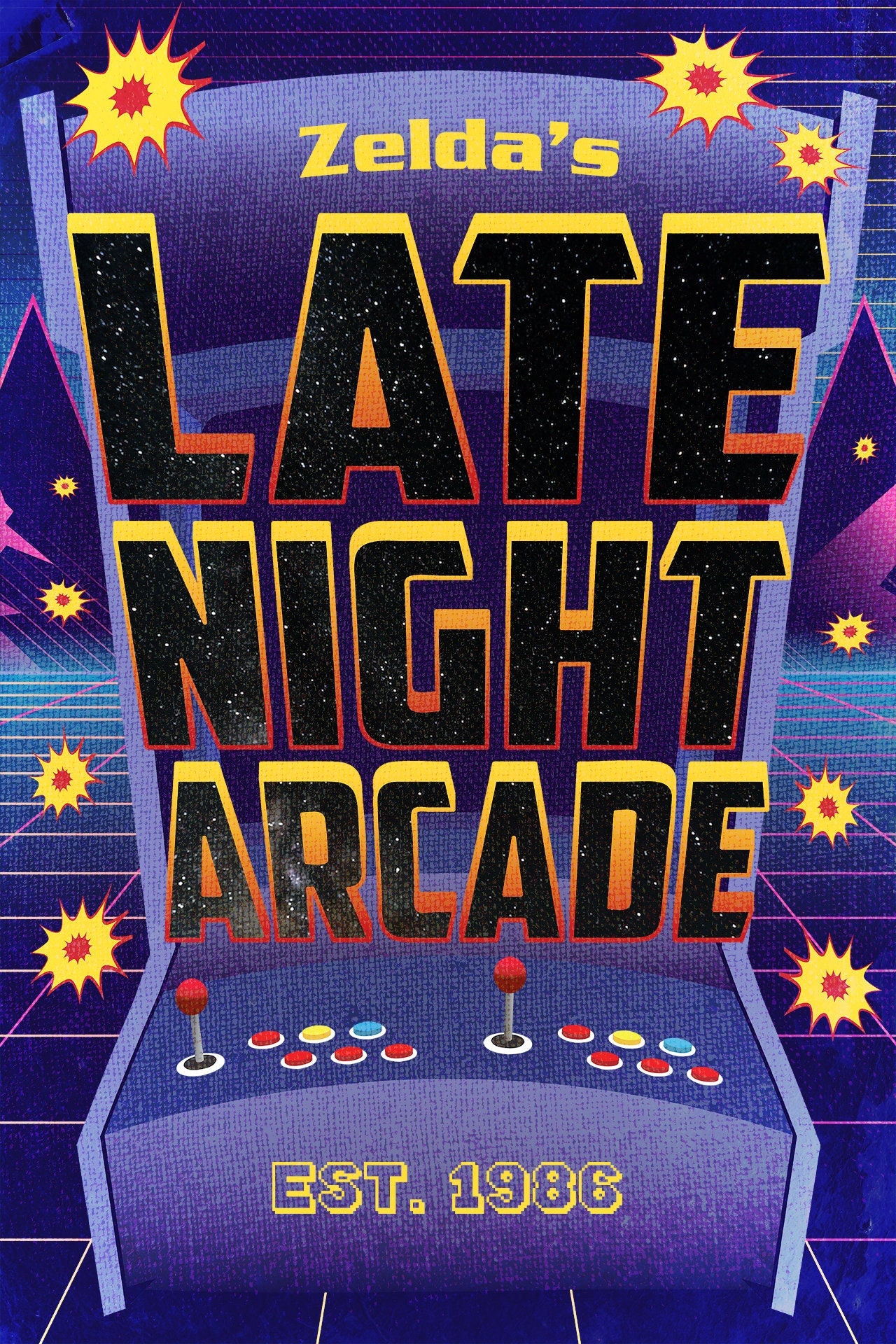Personalized Late Night Arcade Poster Sign Man Cave Basement Game Room ...