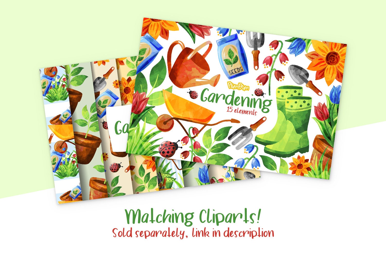 Gardening Digital Paper, Spring Digital Paper, Gardening Illustration ...