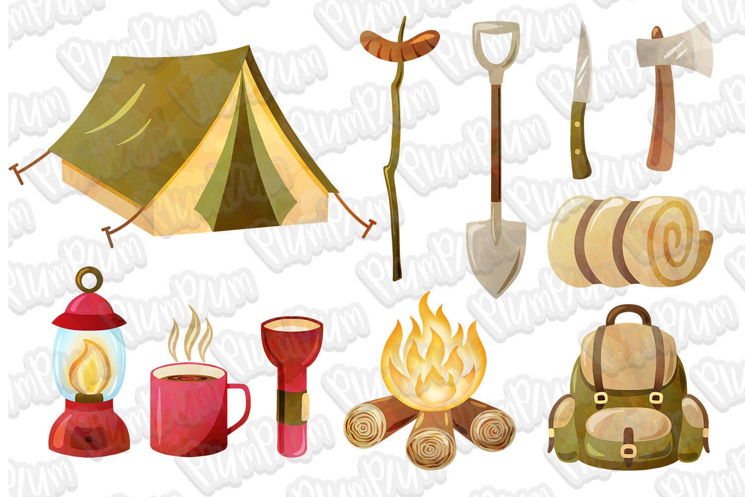 Camping Watercolor Cliparts, Summer Clipart, Vacation Clipart, Camping ...