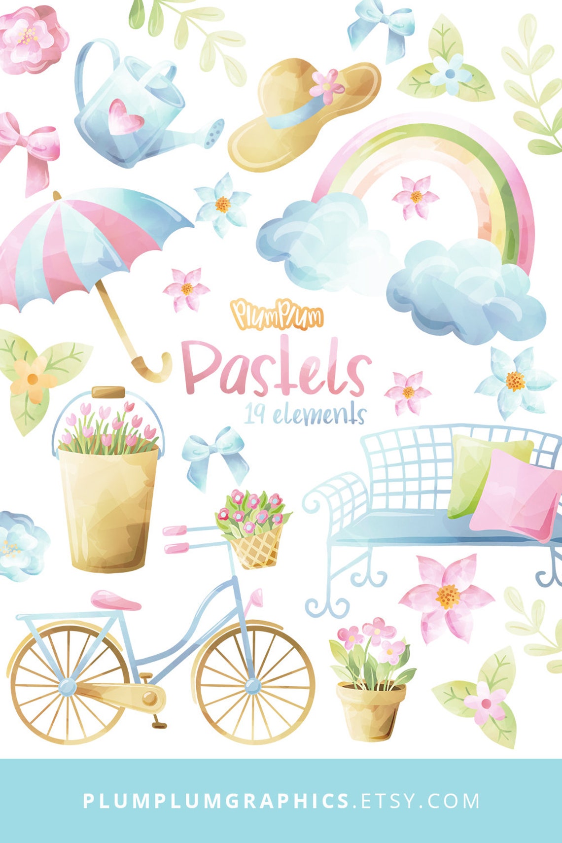 Pastel Clipart, Watercolor Clipart, Spring Graphics, Pastel Watercolor ...