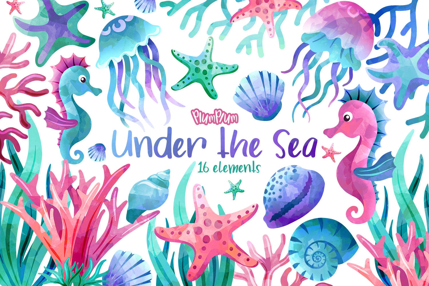 Ocean Clipart Sea Life Clipart Ocean Graphics Seashell | Etsy