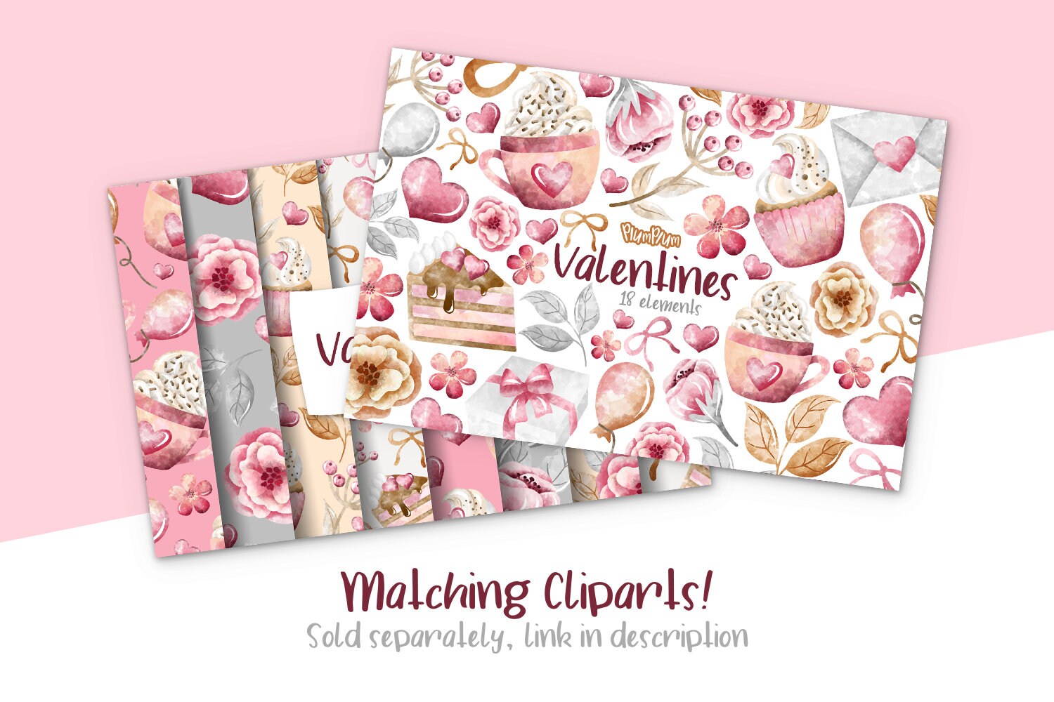 Valentines Digital Papers Watercolor Patterns Valentines - Etsy