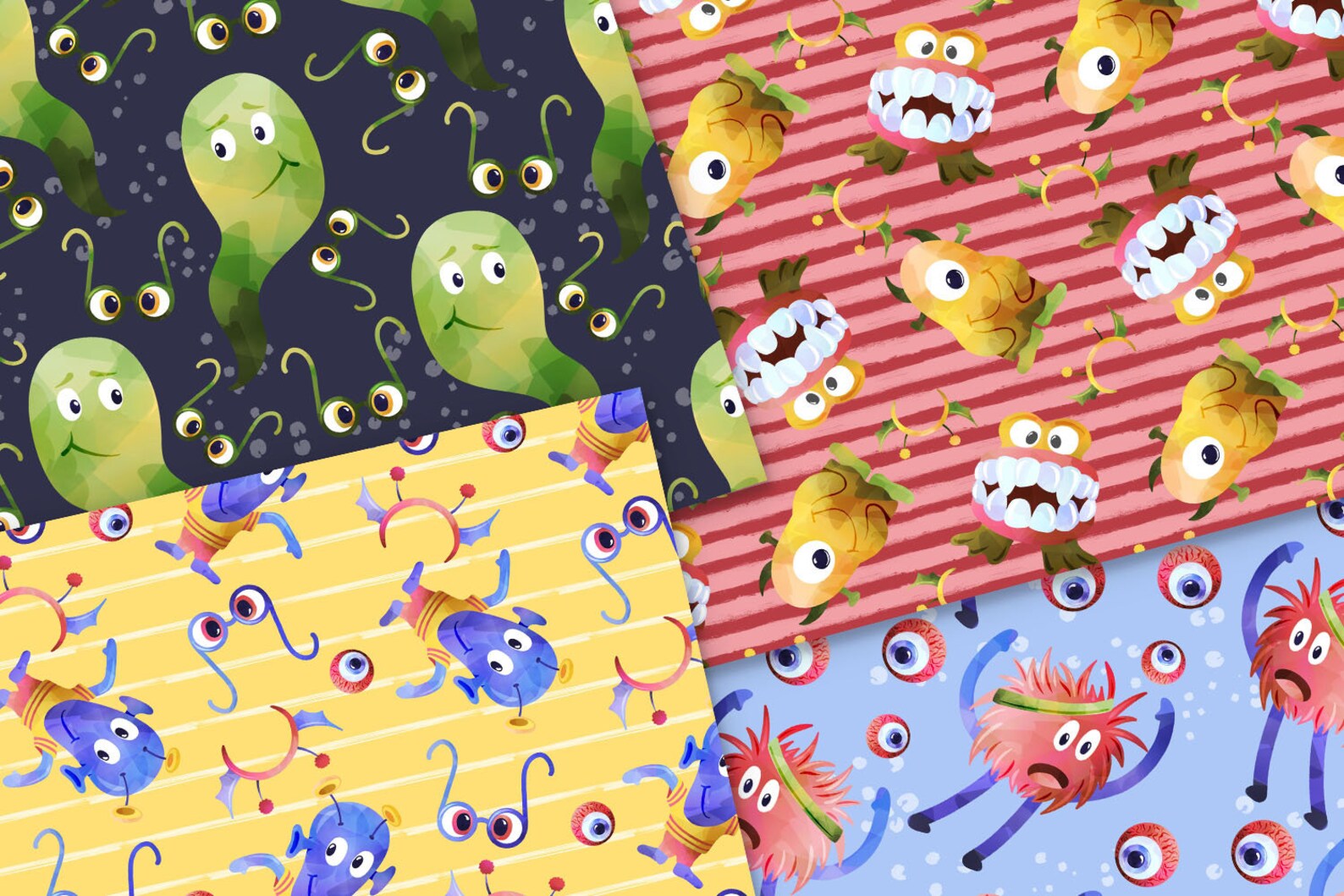 Monsters Digital Papers, Monsters Pattern, Monsters Graphics, Monster ...