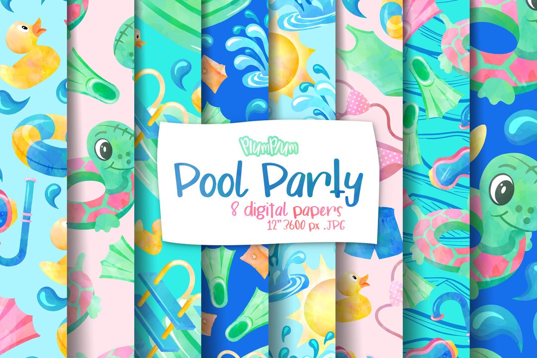 Pool Party Digital Papers, Vacation Graphics, Swimming Patterns ...
