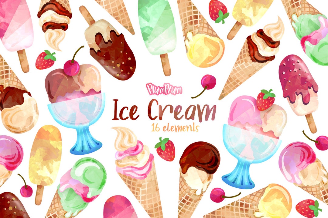 Ice Cream Clipart, Watercolor Clipart, Summer Clipart, Summer ...