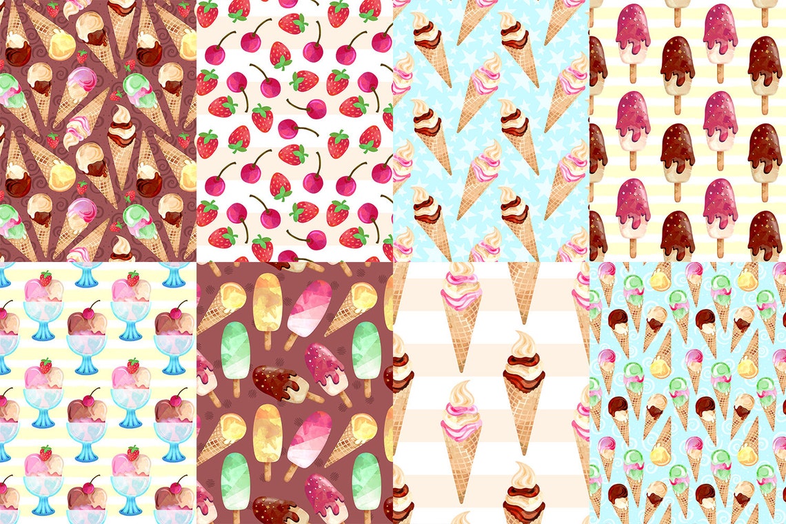 Ice Cream Digital Paper, Ice Cream Pattern, Seamless Pattern, Summer ...