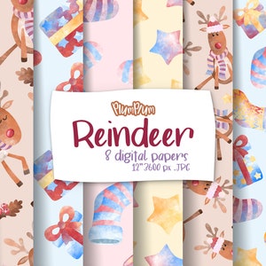 Reindeer Digital Papers, Christmas Patterns, Digital Background ...