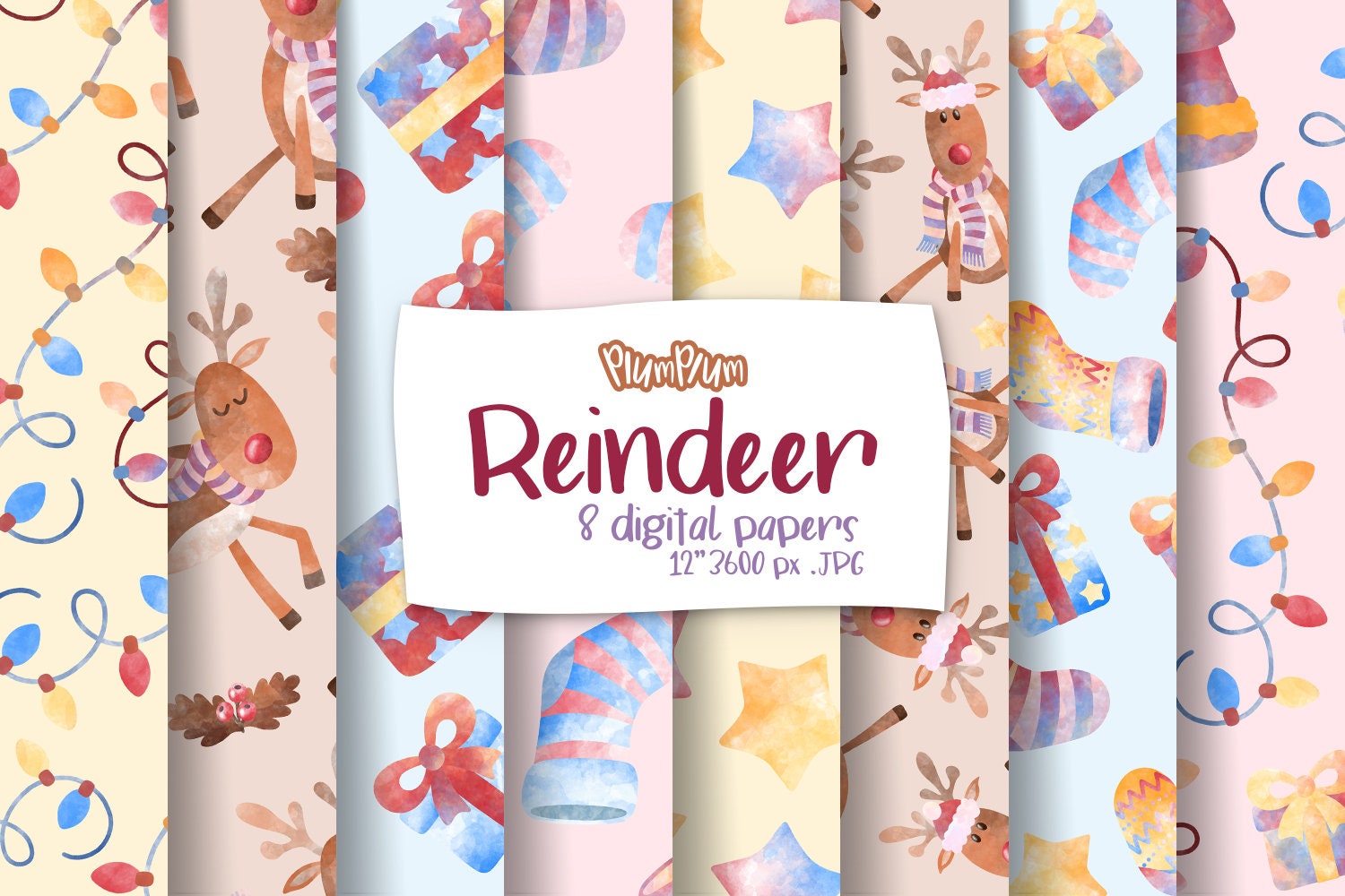 Reindeer Digital Papers, Christmas Patterns, Digital Background ...