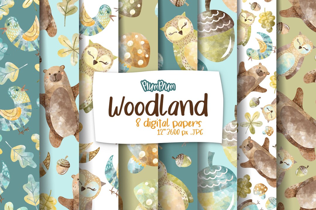 Woodland Digital Papers, Cute Animals, Surface Patterns, Fall Digital ...