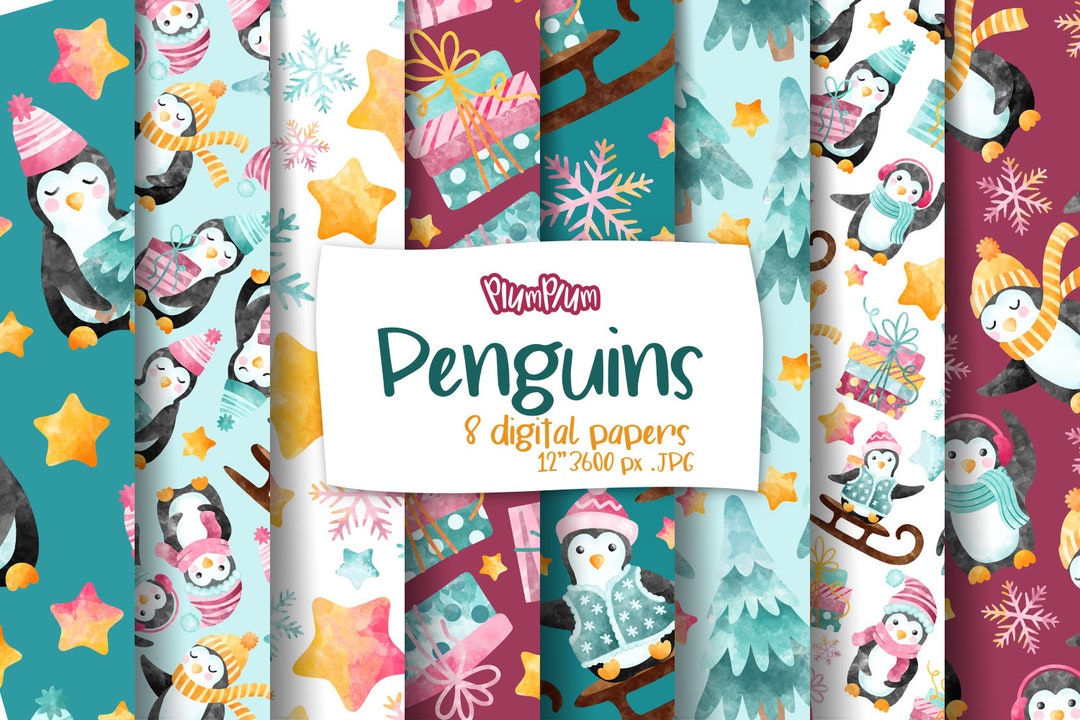 Cute Penguins Digital Papers, Penguin Pattern, Cute Animals, Winter ...