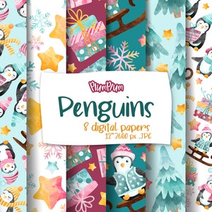 Cute Penguins Digital Papers, Penguin Pattern, Cute Animals, Winter ...