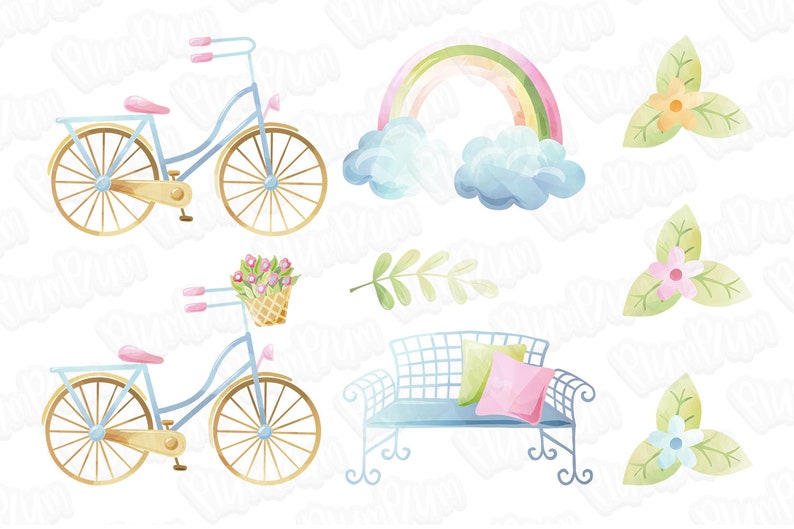 Pastel Clipart, Watercolor Clipart, Spring Graphics, Pastel Watercolor ...