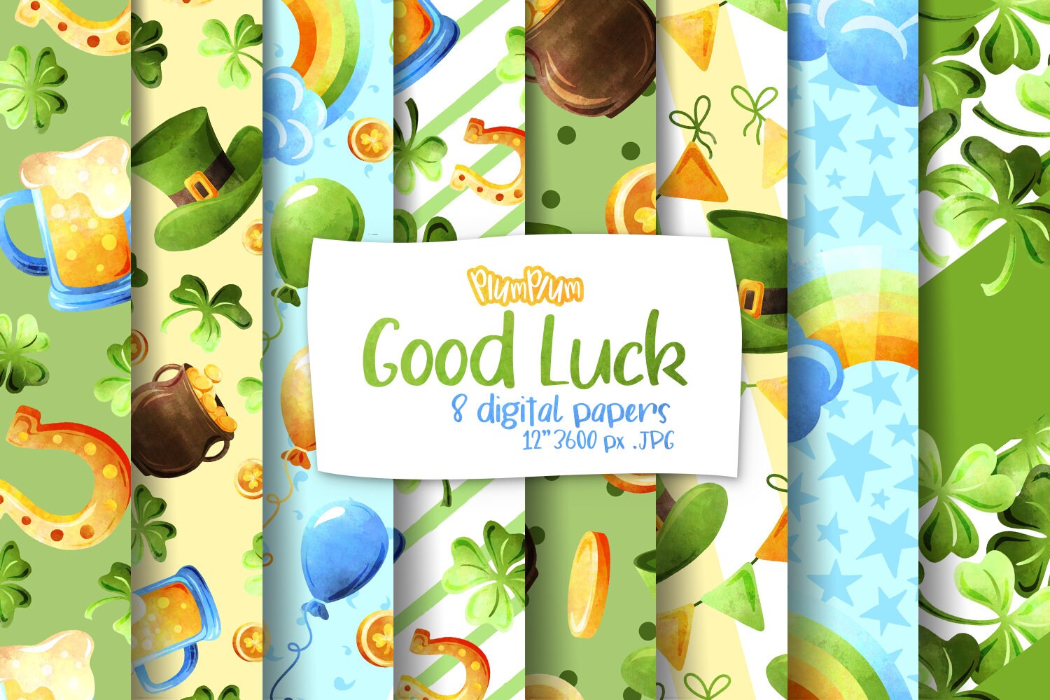 Saint Patricks Day Digital Papers, Shamrock Pattern, Spring Digital ...