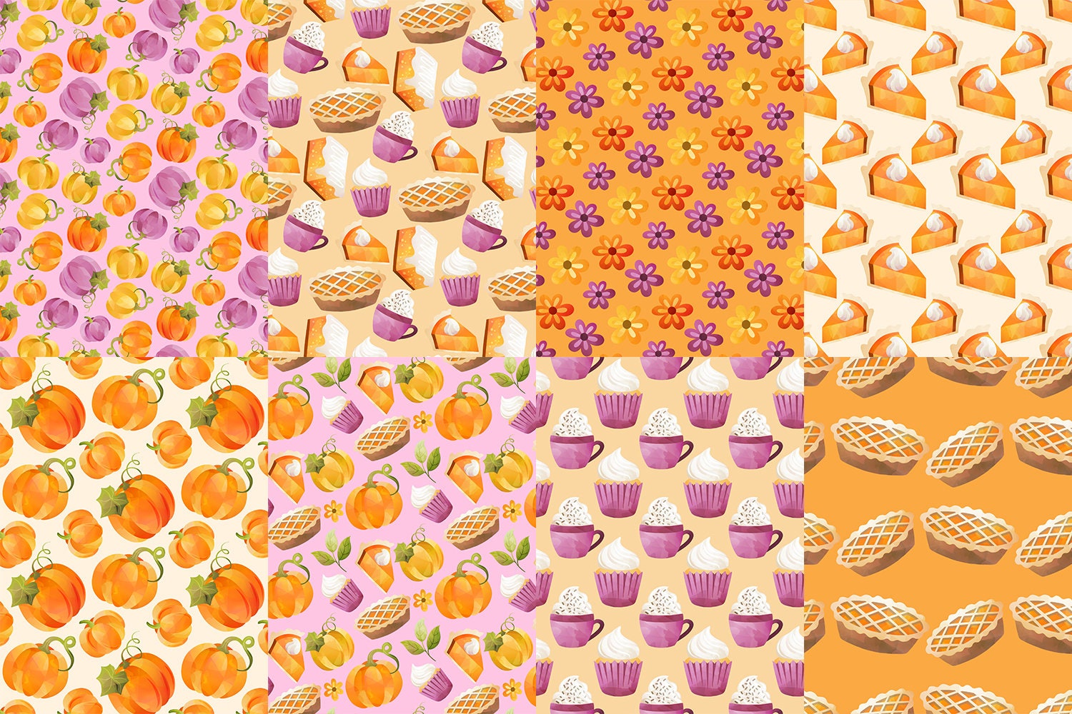 Pumpkins Digital Papers, Pumpkin Patterns, Autumn Seamless, Fall ...